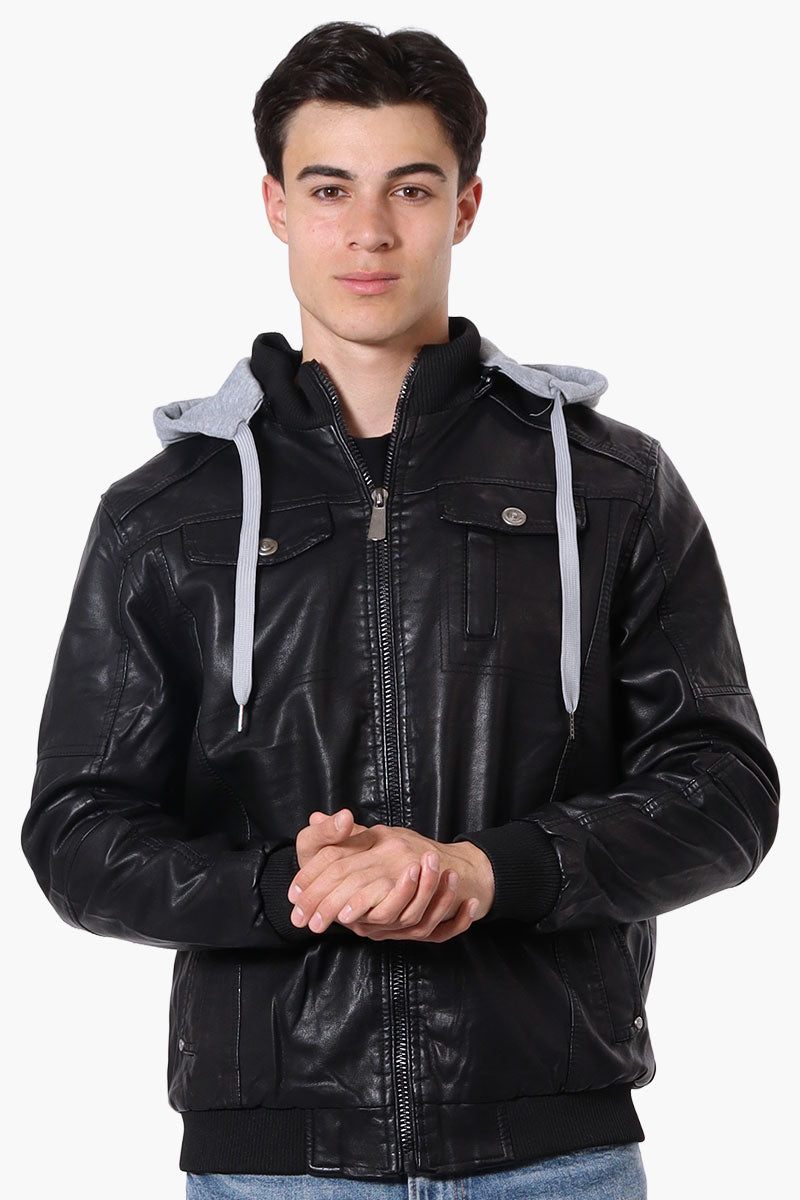 Refinery Republic Hooded Vegan Leather Moto Jacket - Black